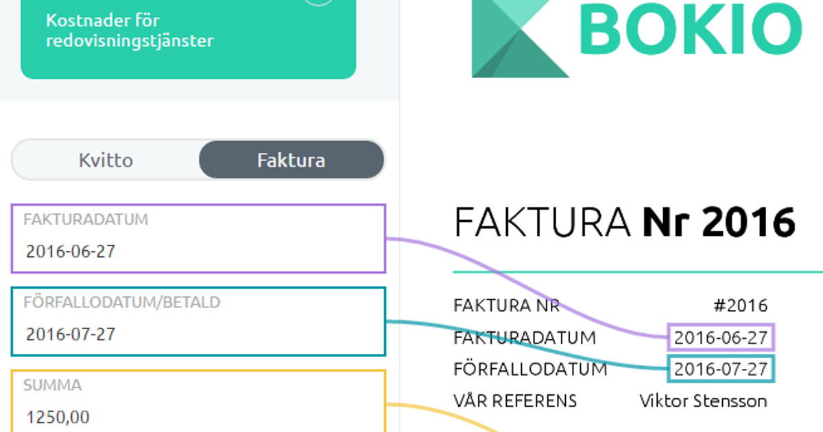 Bokio tolkar dina fakturor och kvitton | Bokio