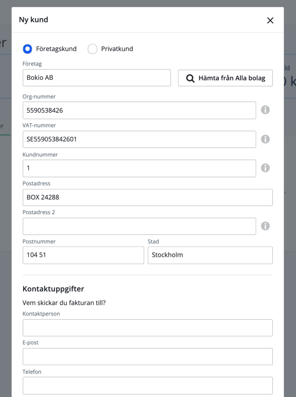 Lägg till en kund | Bokio