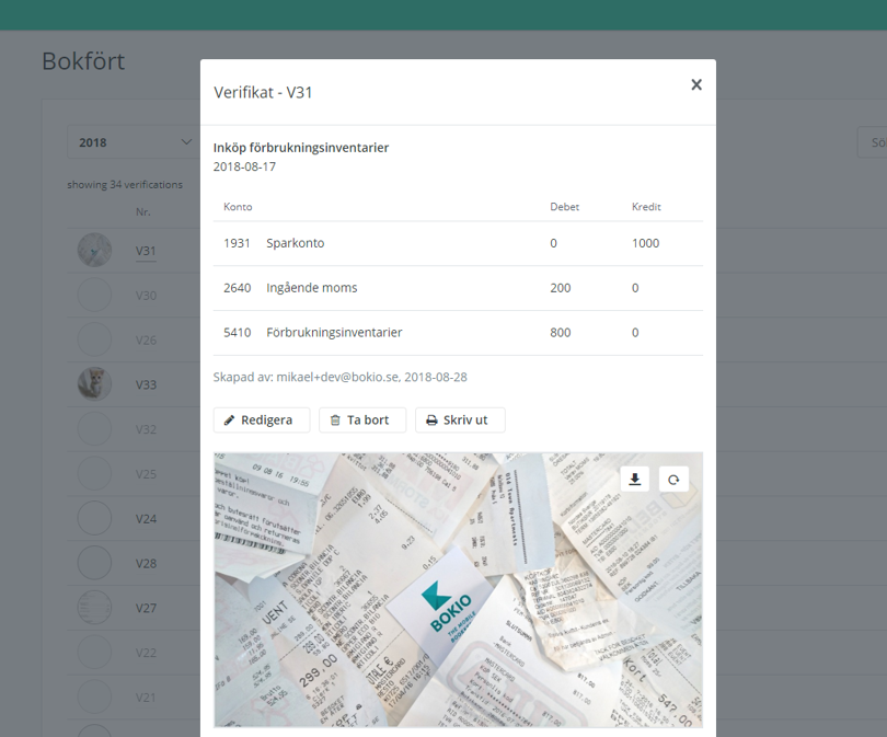 Ta bort och redigera verifikat | Bokio