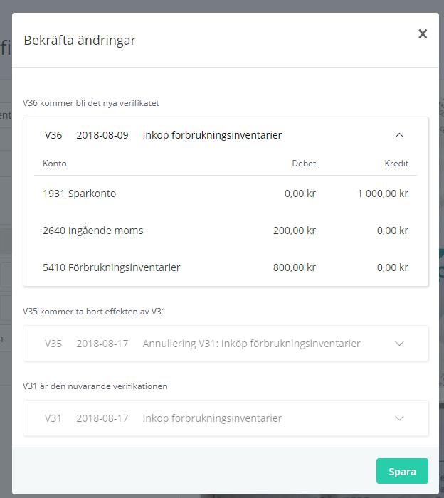 Ta bort och redigera verifikat | Bokio