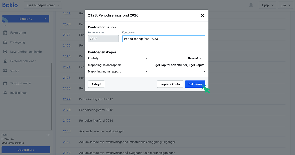Uppdatera namn på periodiseringskonton | Bokio